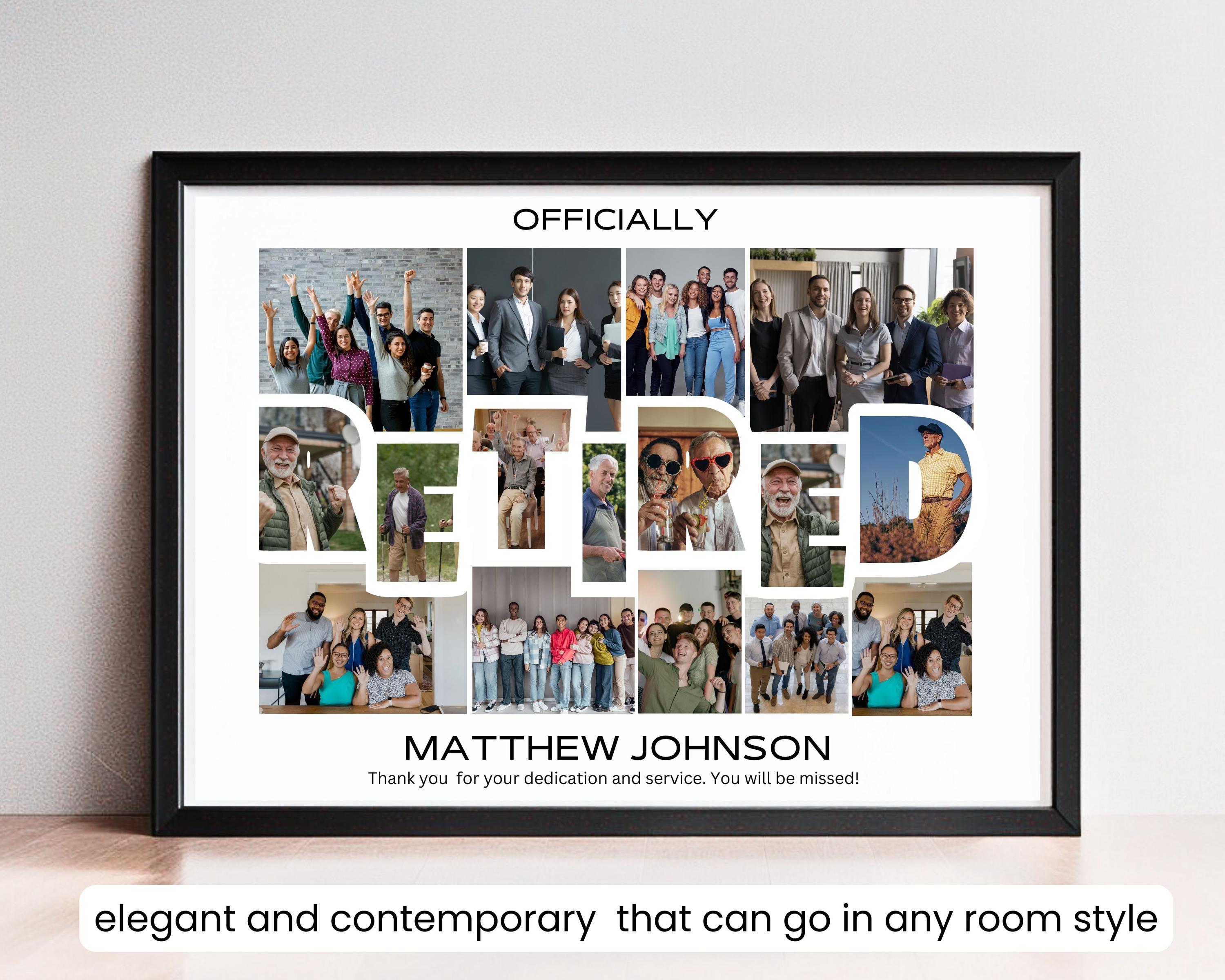Editable RETIRED Word Photo Collage Frame Canva TEMPLATE Printable ...