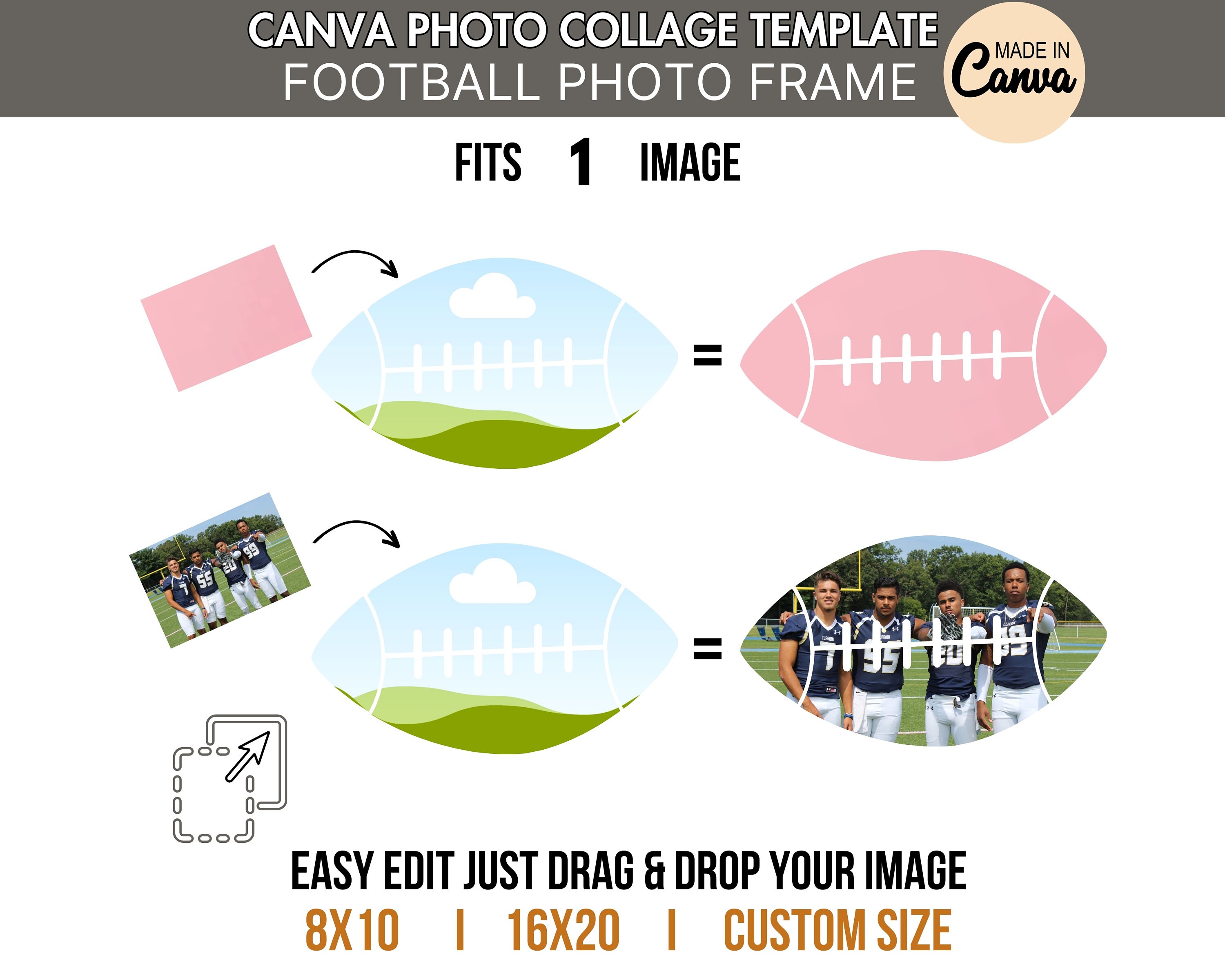 FOOTBALL Photo Frame TEMPLATE Sports Team Poster Banner Sign Custom ...