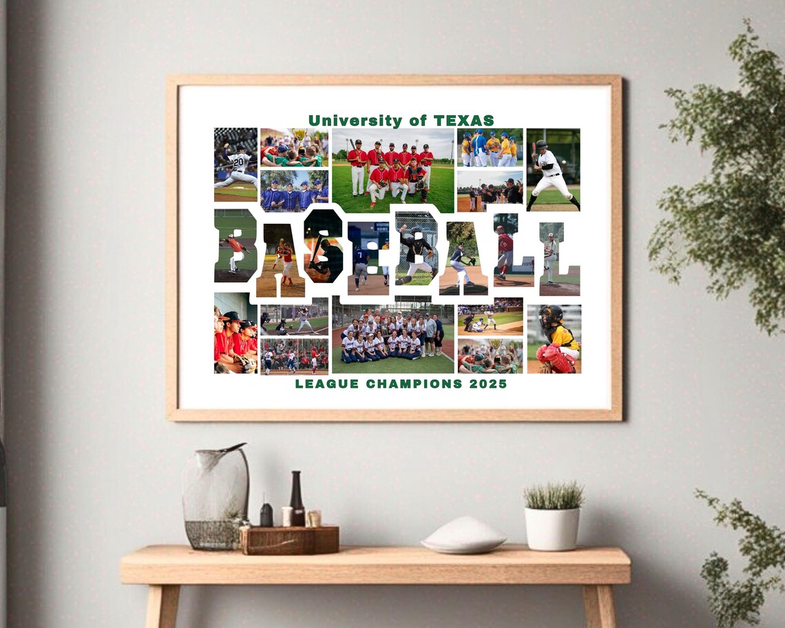 Editable BASEBALL Word Photo Collage Canva TEMPLATE, Printable Custom ...
