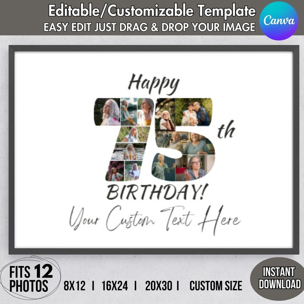 75th Birthday Photo Collage Template - Etsy