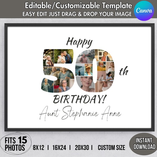 50th Birthday Photo Collage Template - Etsy UK