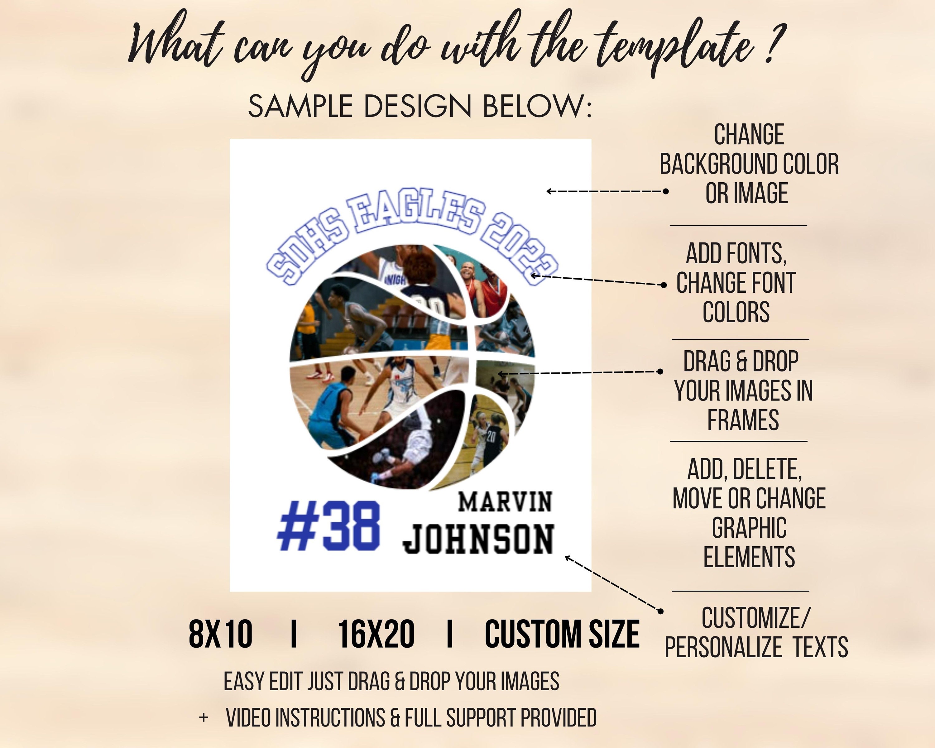 BASKETBALL Photo COLLAGE Canva Template Sports Team Design Basketball ...