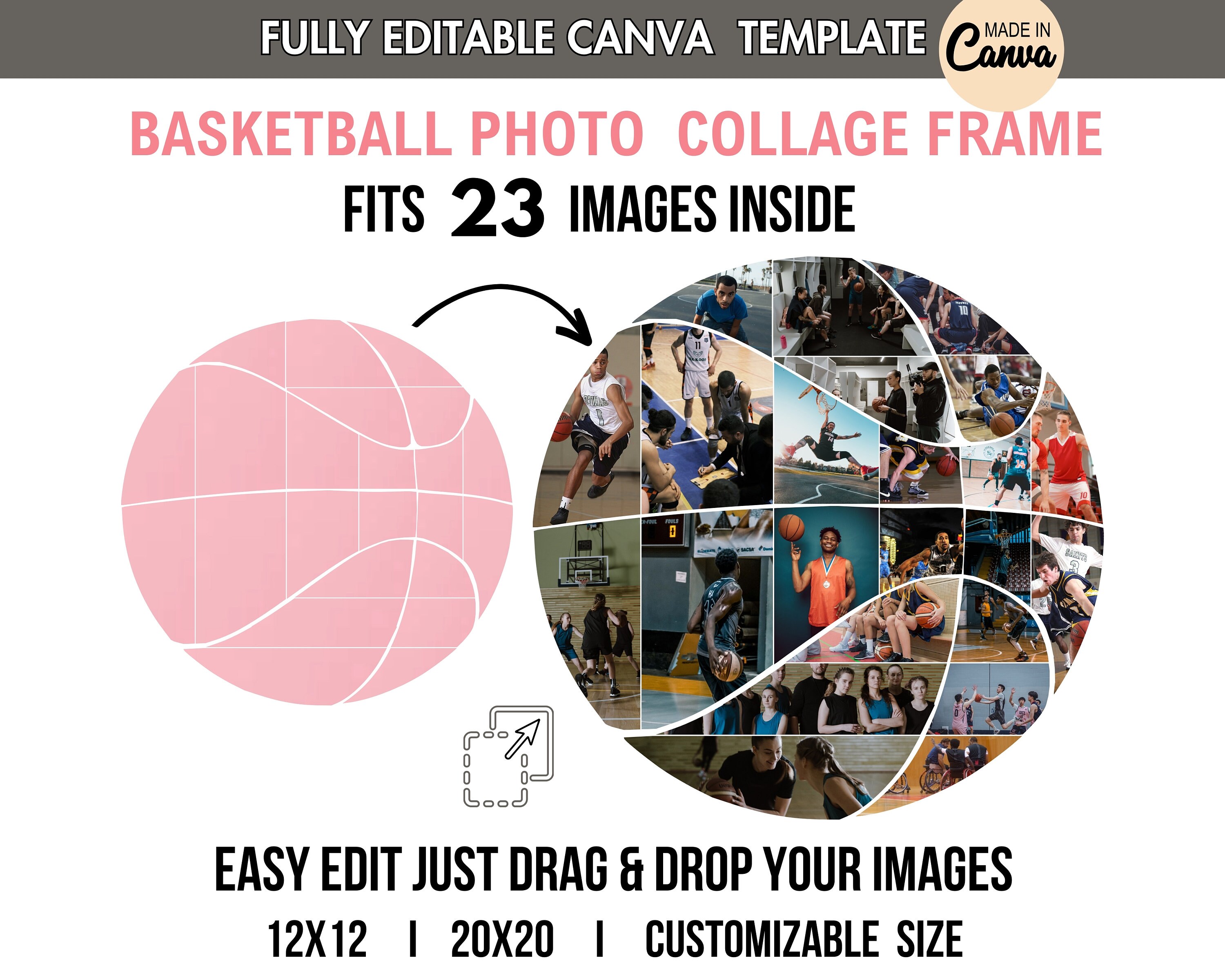 Editable BASKETBALL Photo Collage Frame Canva TEMPLATE Sports Team ...