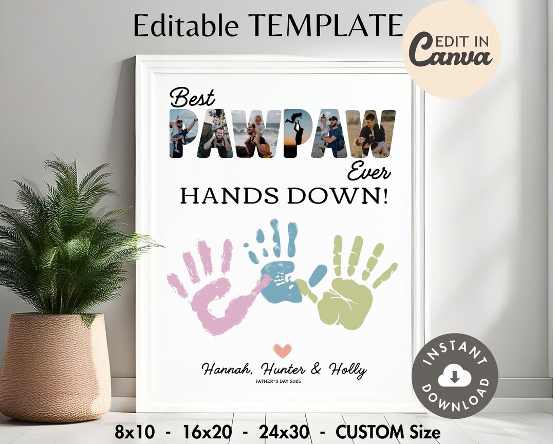 PAWPAW Handprint Art Photo Collage Editable TEMPLATE Printable Hands ...