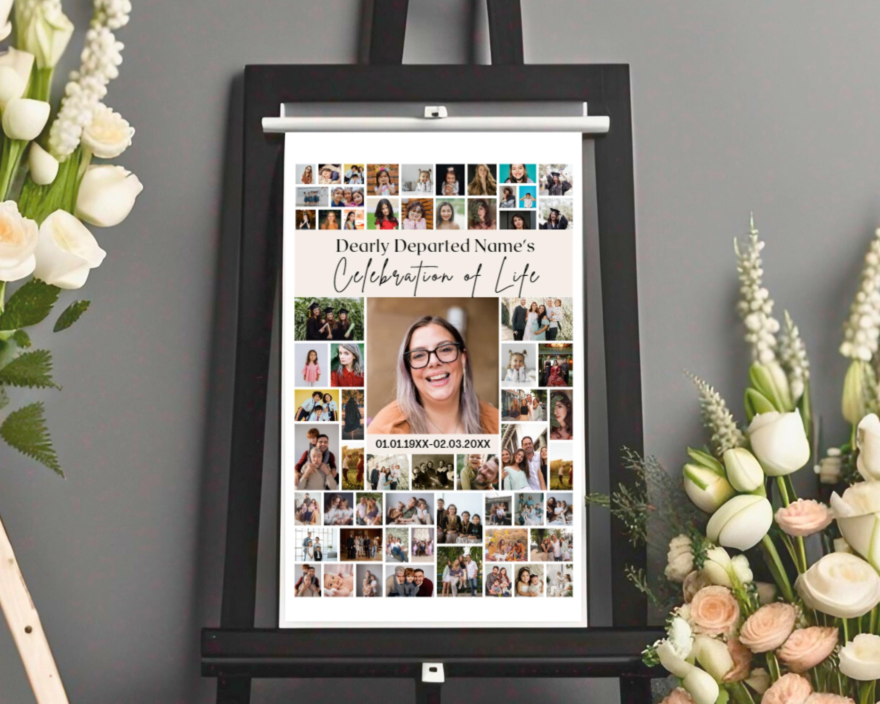 Editable Memorial Photo Collage Canva TEMPLATE, Printable 60-pic ...