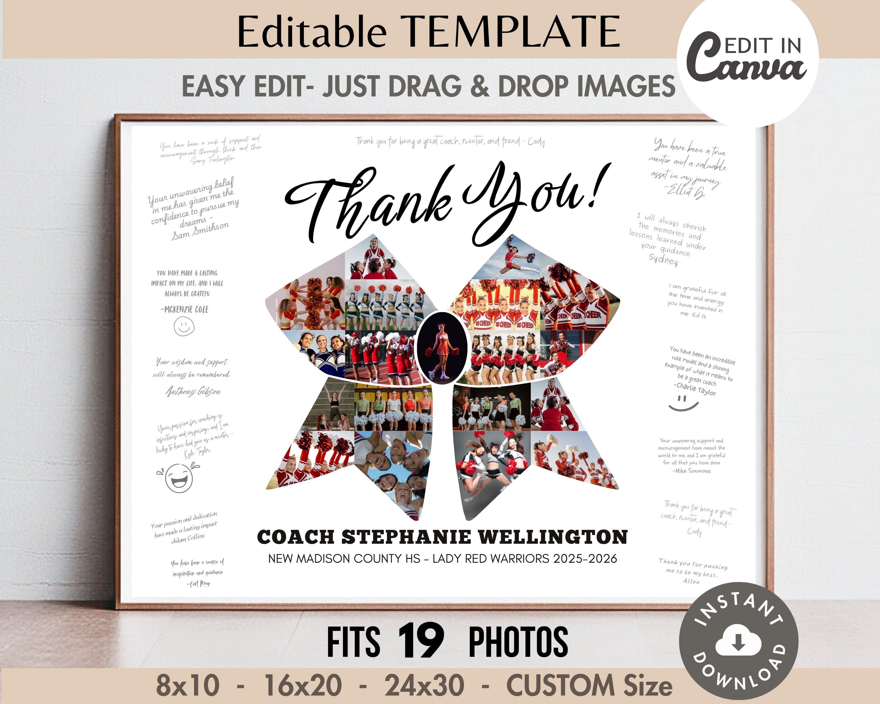 CHEER Coach Gift Signing Board TEMPLATE Personalized Hair Bow Photo ...