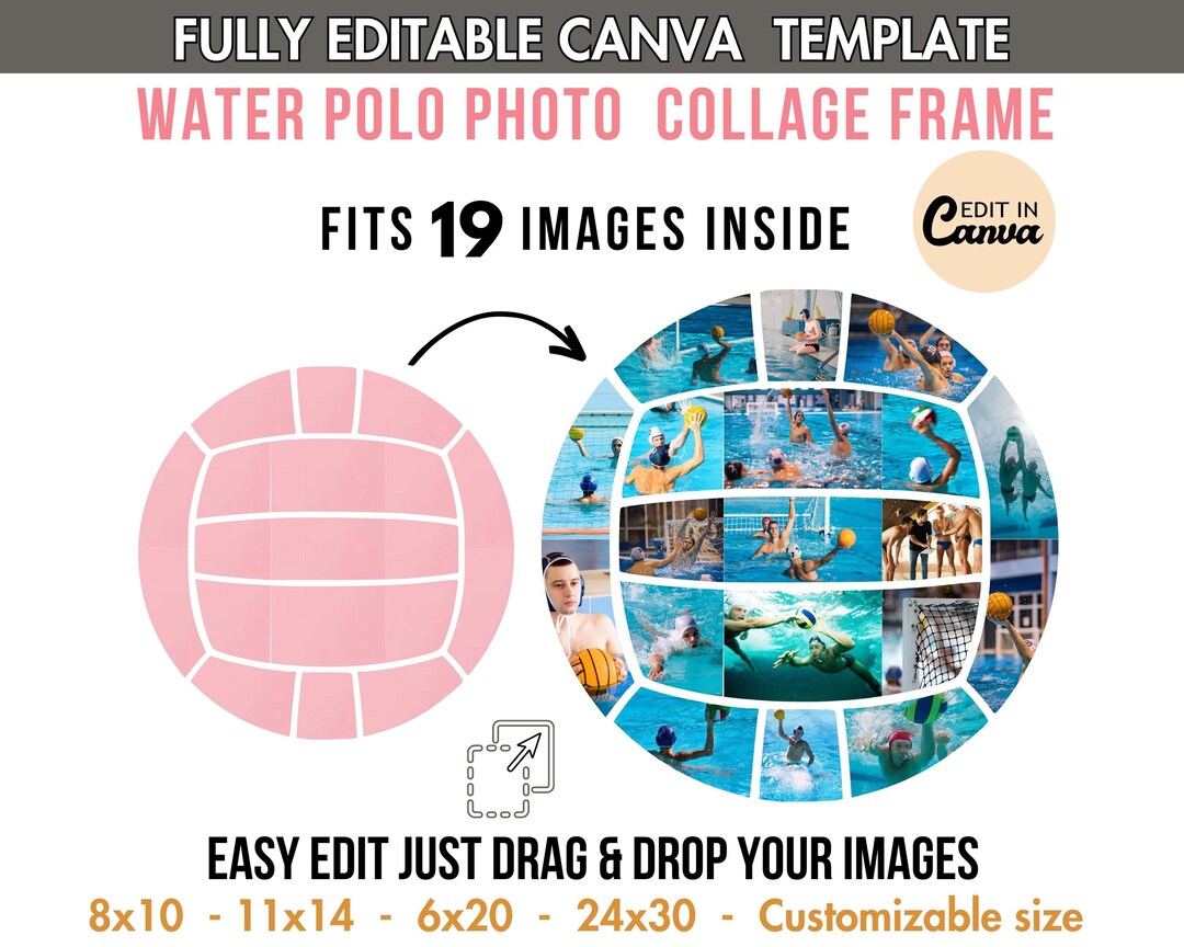 Water POLO Ball Photo Collage Frame Editable TEMPLATE Printable DIY ...