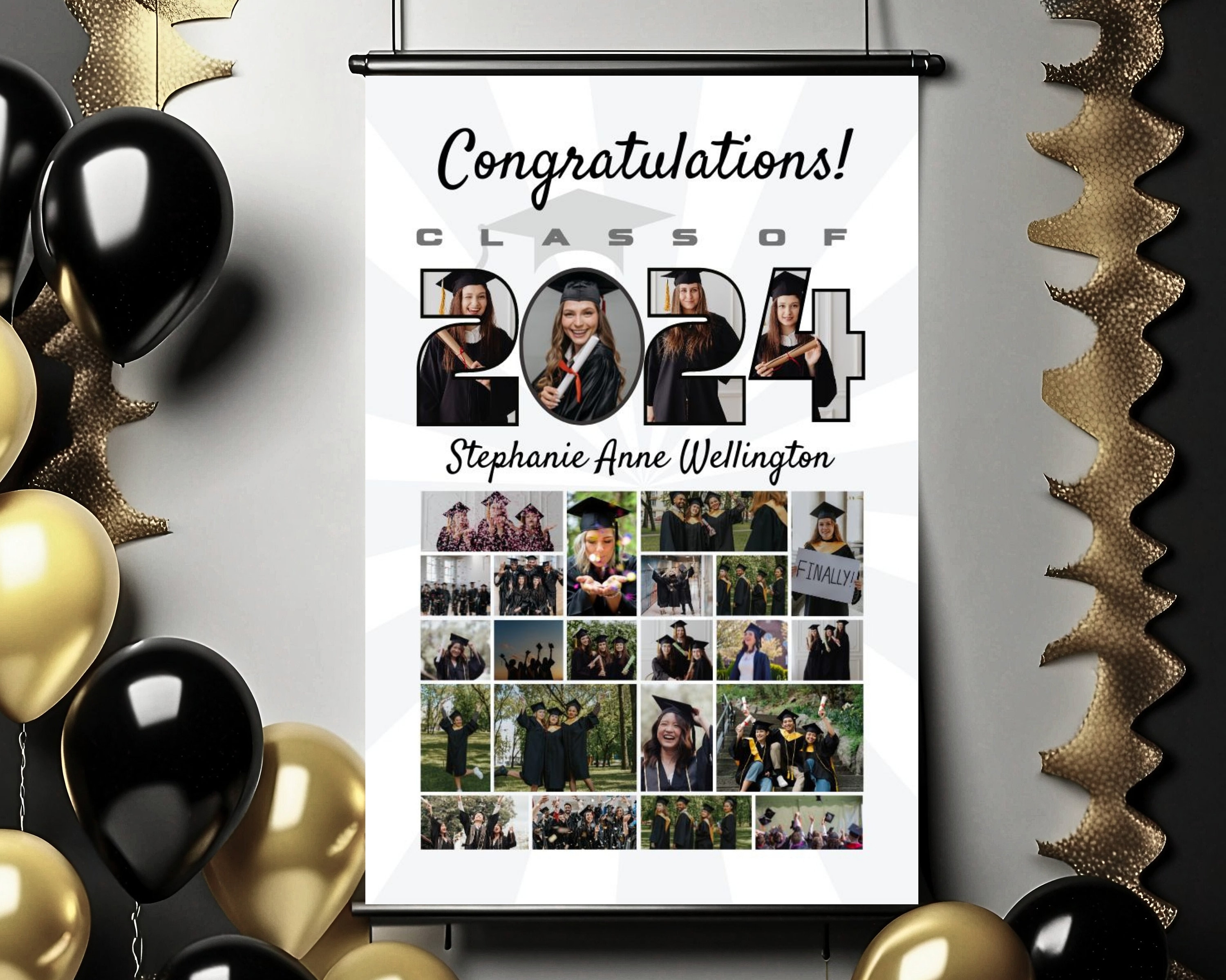 24x36 Graduation Photo Collage Poster Canva Template Party Welcome Sign ...