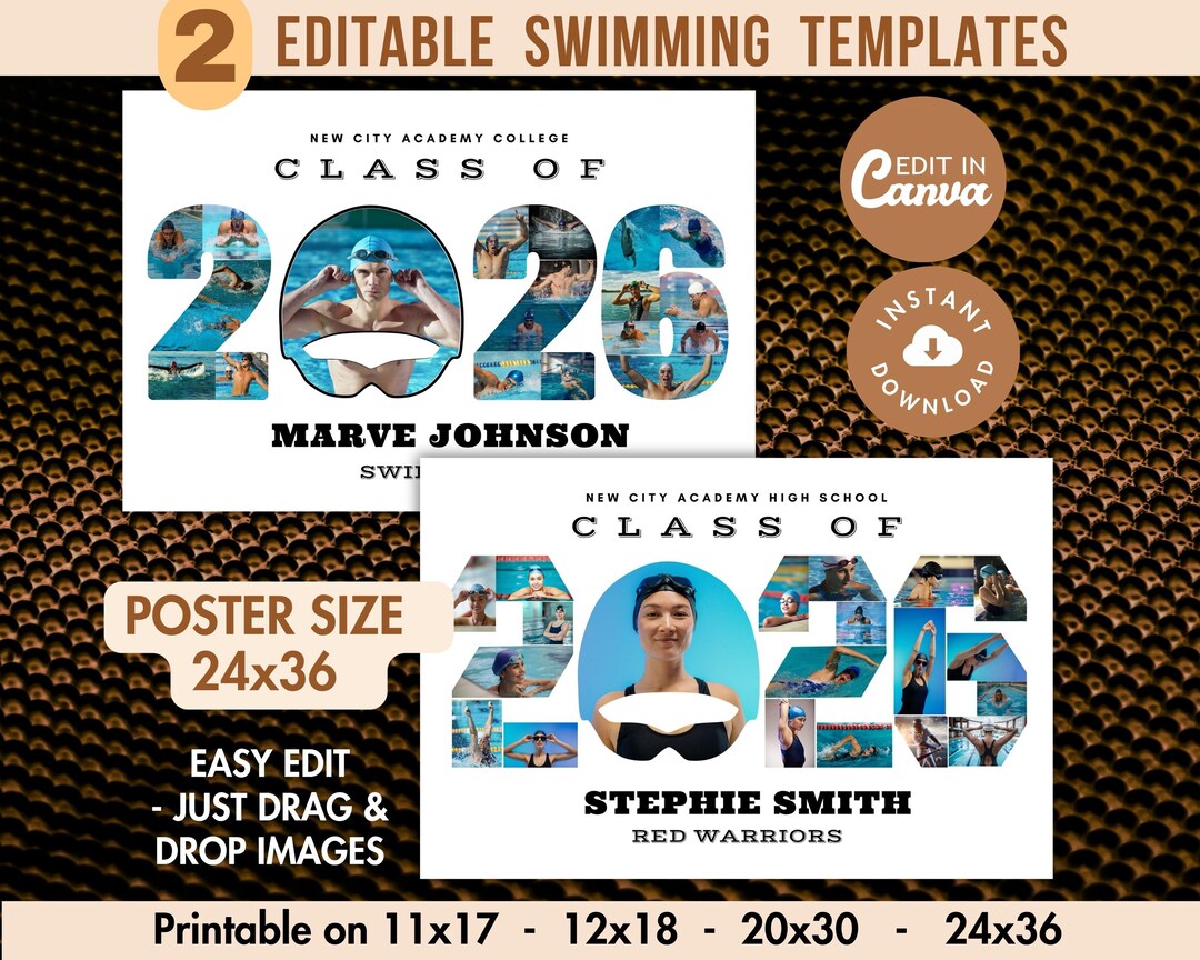 Class of 2026 SWIMMING Photo Collage TEMPLATE Personalized Senior Night ...
