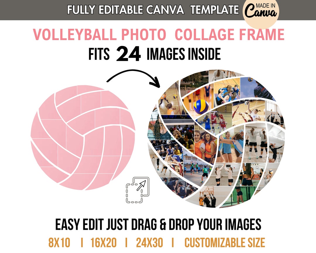 VOLLEYBALL Photo Collage Frame TEMPLATE Sports Team Poster Banner Sign ...