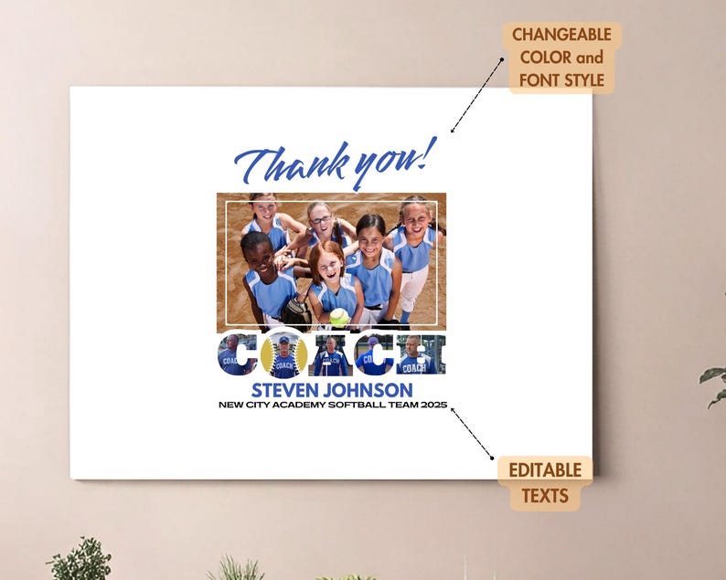 Softball COACH Signing Frame Canva TEMPLATE Custom Photo Collage Sports ...