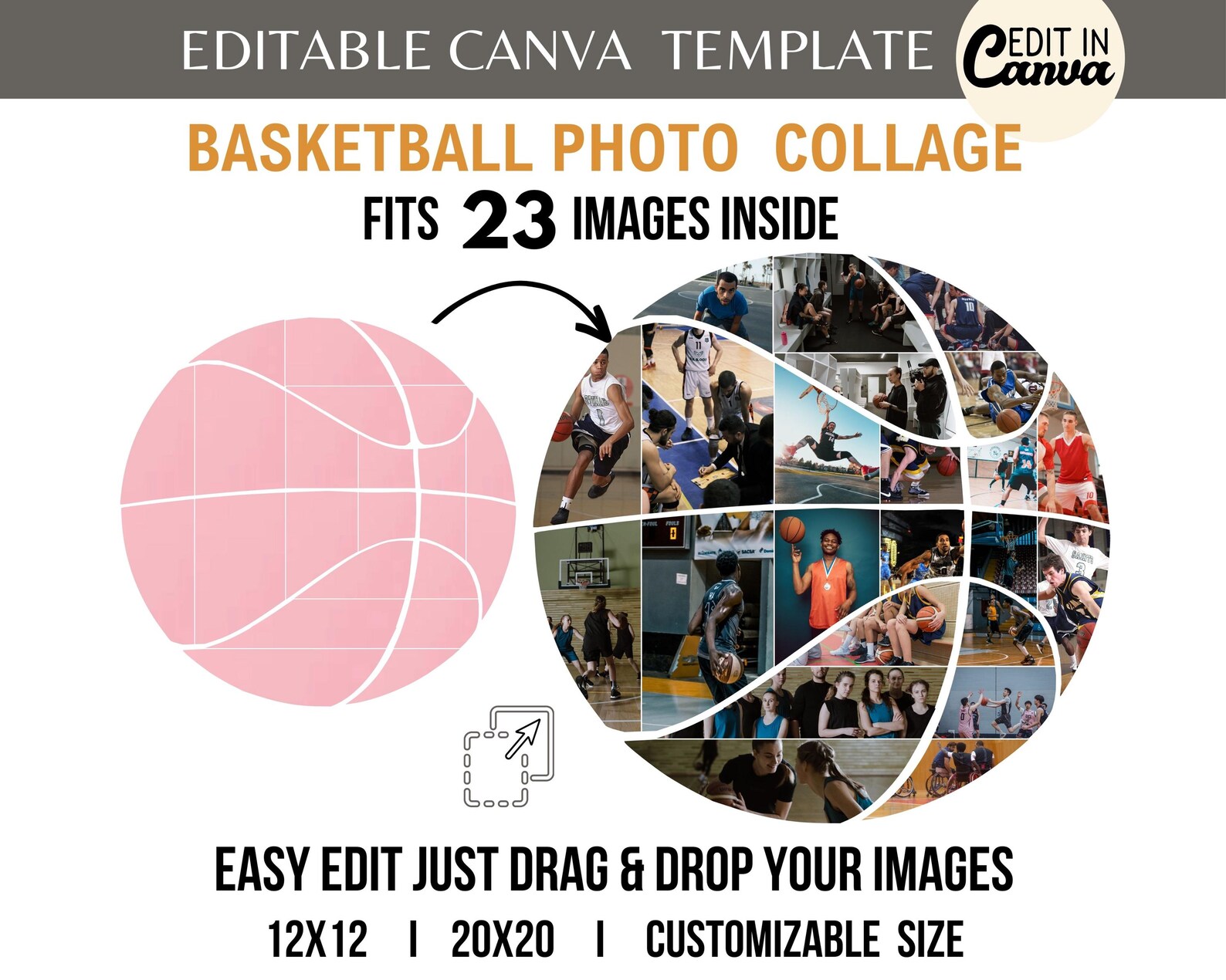 Editable BASKETBALL Photo Collage Frame Canva TEMPLATE Sports Team ...