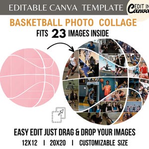 Editable BASKETBALL Photo Collage Frame Canva TEMPLATE Sports Team ...