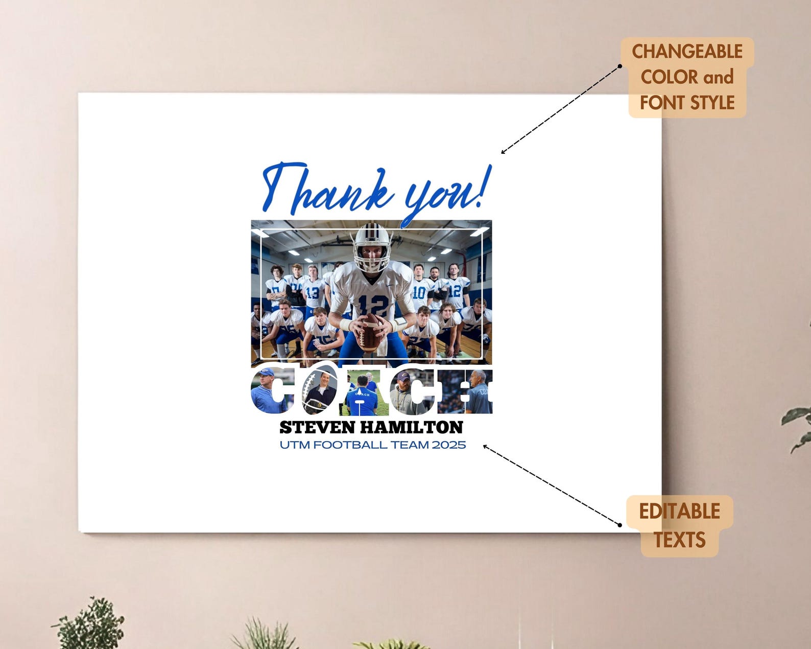 Football COACH Signing Frame Canva TEMPLATE Custom Photo Collage Sports ...