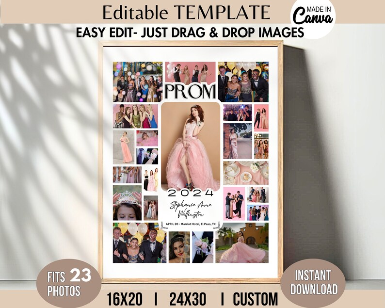 Editable PROM 2024 Photo Collage Poster TEMPLATE 23-picture DIY ...