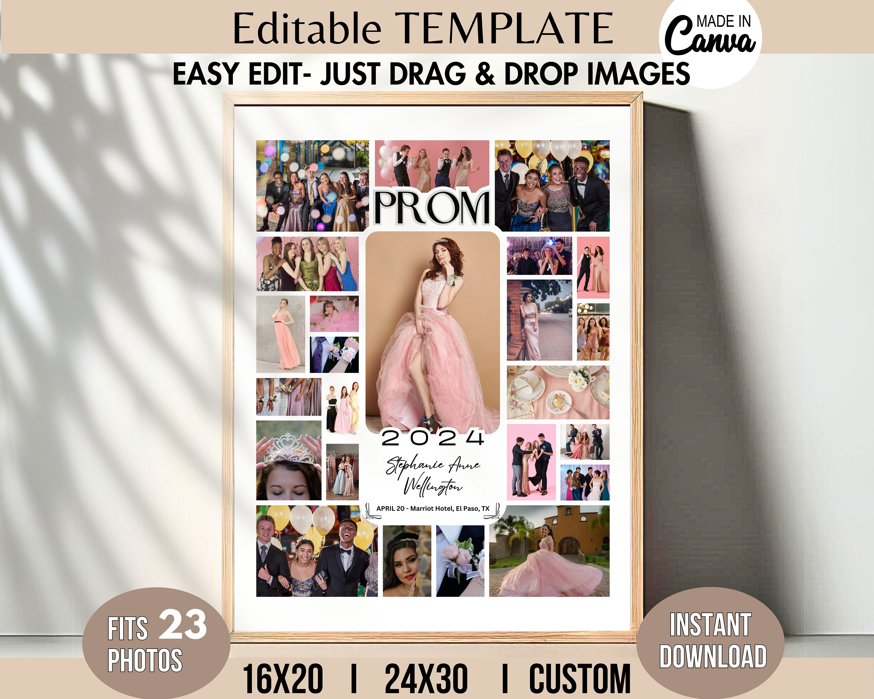 Editable PROM 2024 Photo Collage Poster TEMPLATE 23-picture DIY ...