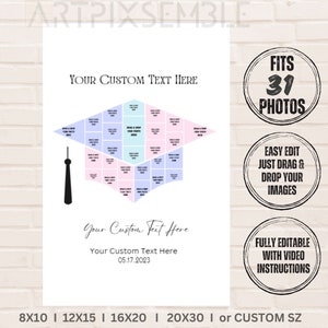 Editable 2023 Graduation Cap Photo Collage Canva Template Wall Poster ...