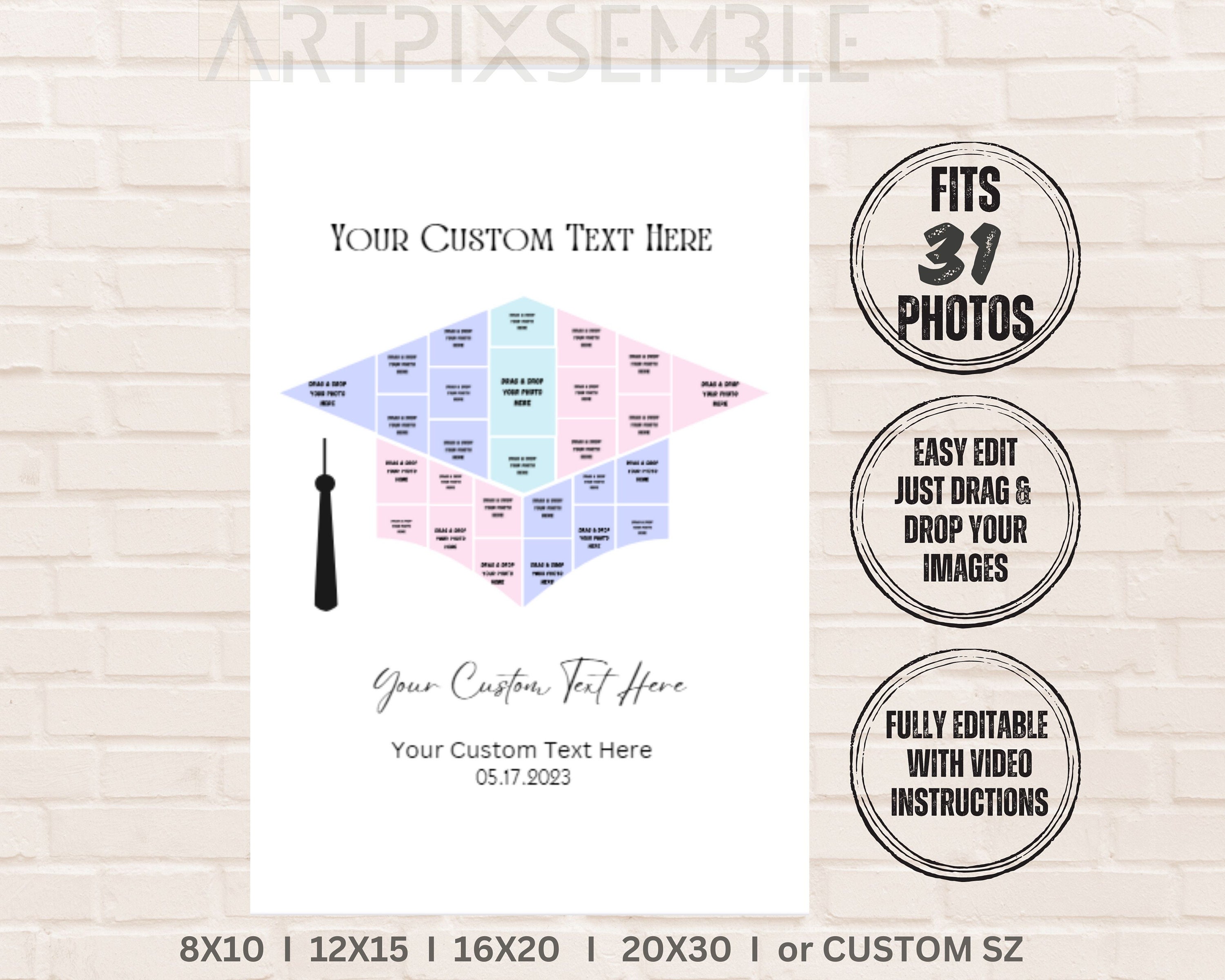 Editable 2026 Graduation Cap Photo Collage Poster TEMPLATE, Printable ...