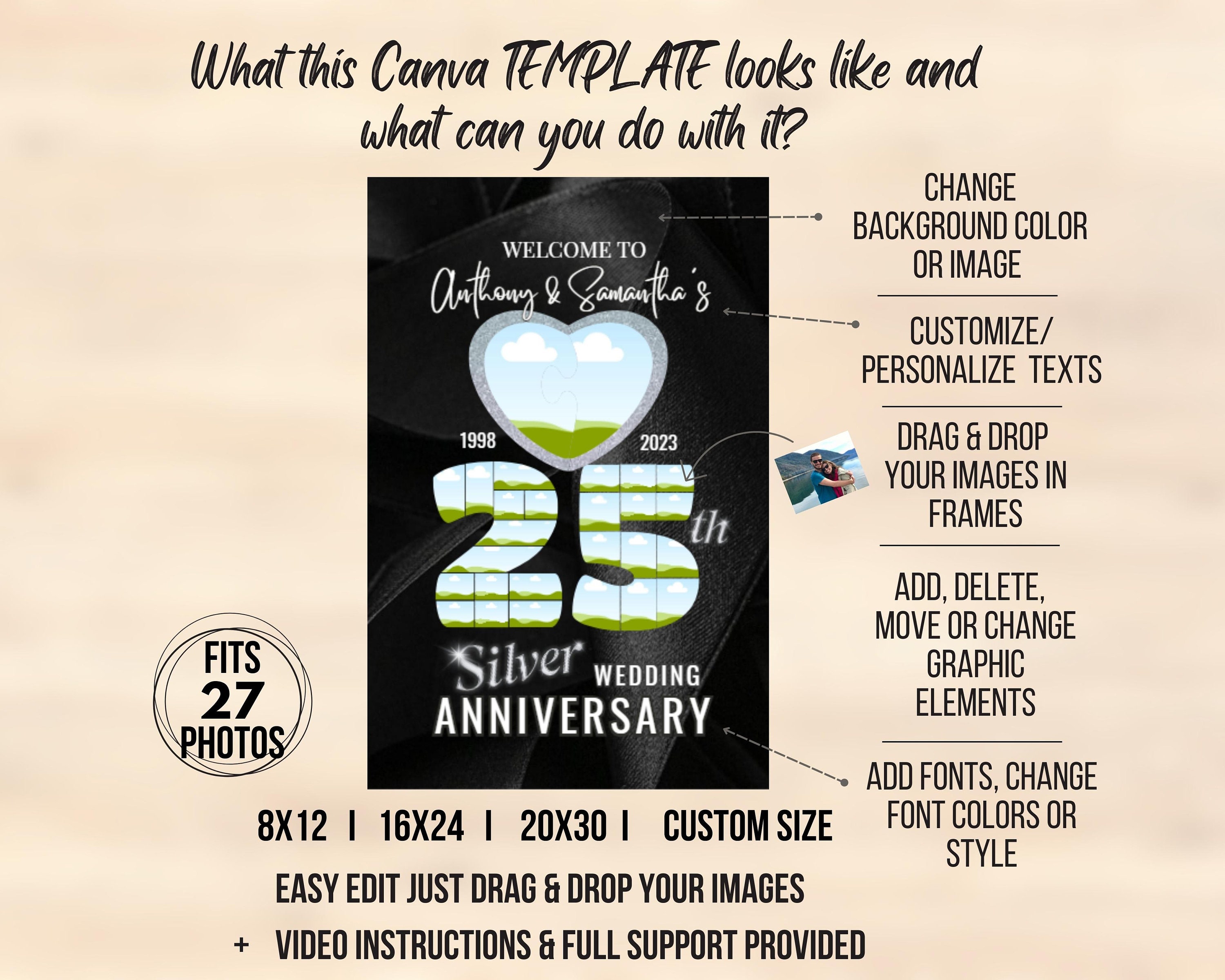 DIY 25 Years 25th Silver Wedding Anniversary Number Photo Collage Gift ...