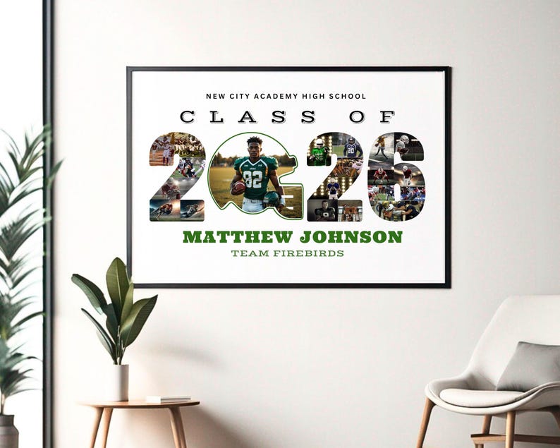 Class of 2026 FOOTBALL Photo Collage TEMPLATE Personalized Senior Night ...