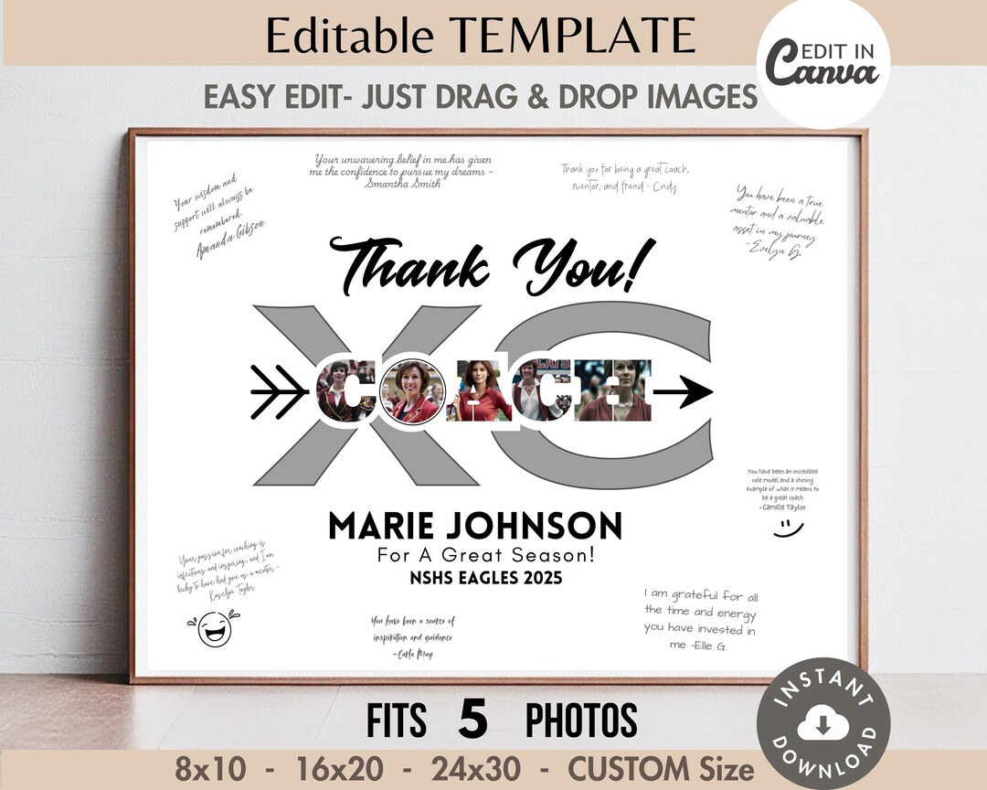 XC COACH Signing Board TEMPLATE Custom Printable Cross Country Write-on ...