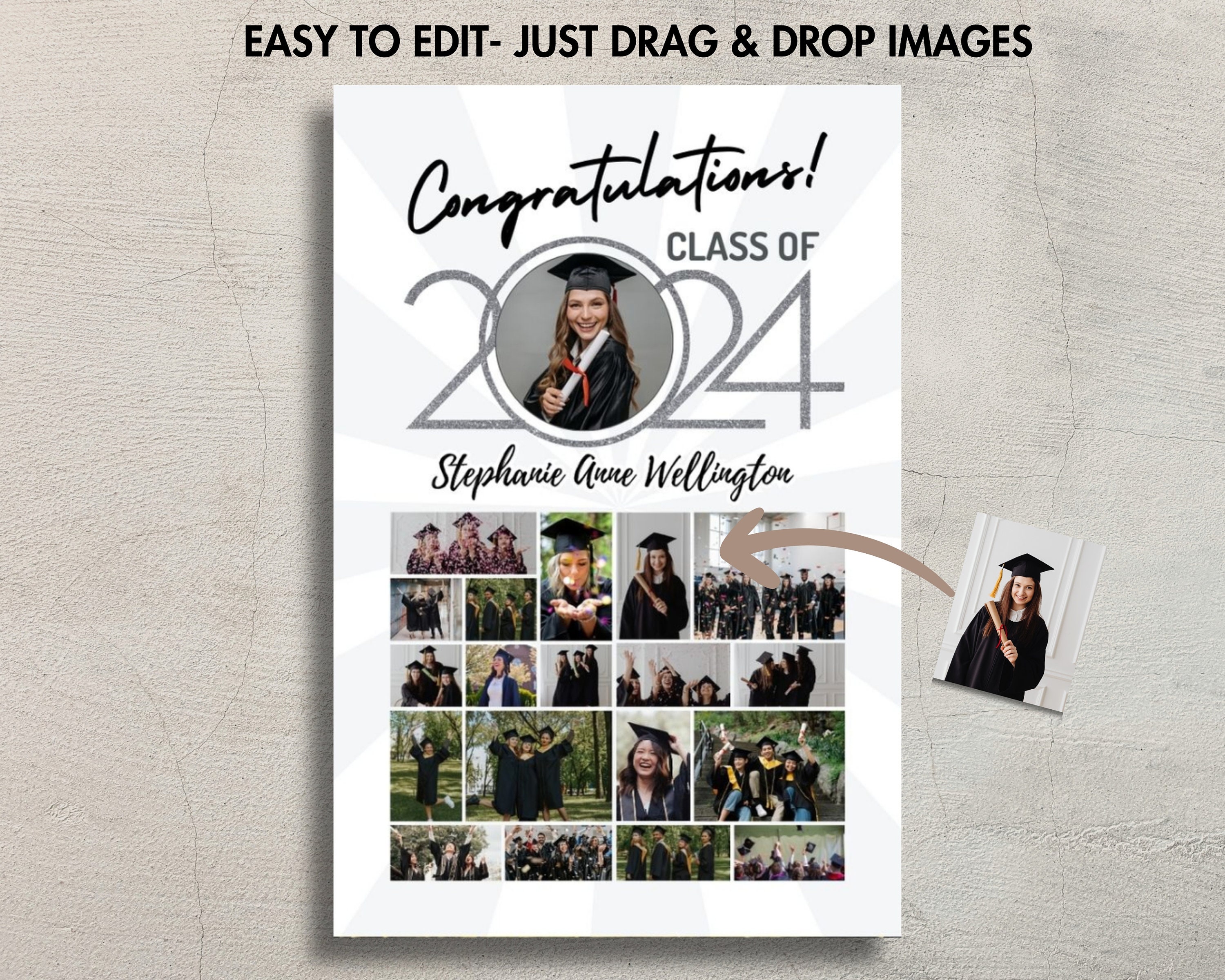 Graduation Photo Collage Poster Canva TEMPLATE Party Welcome Sign Wall ...