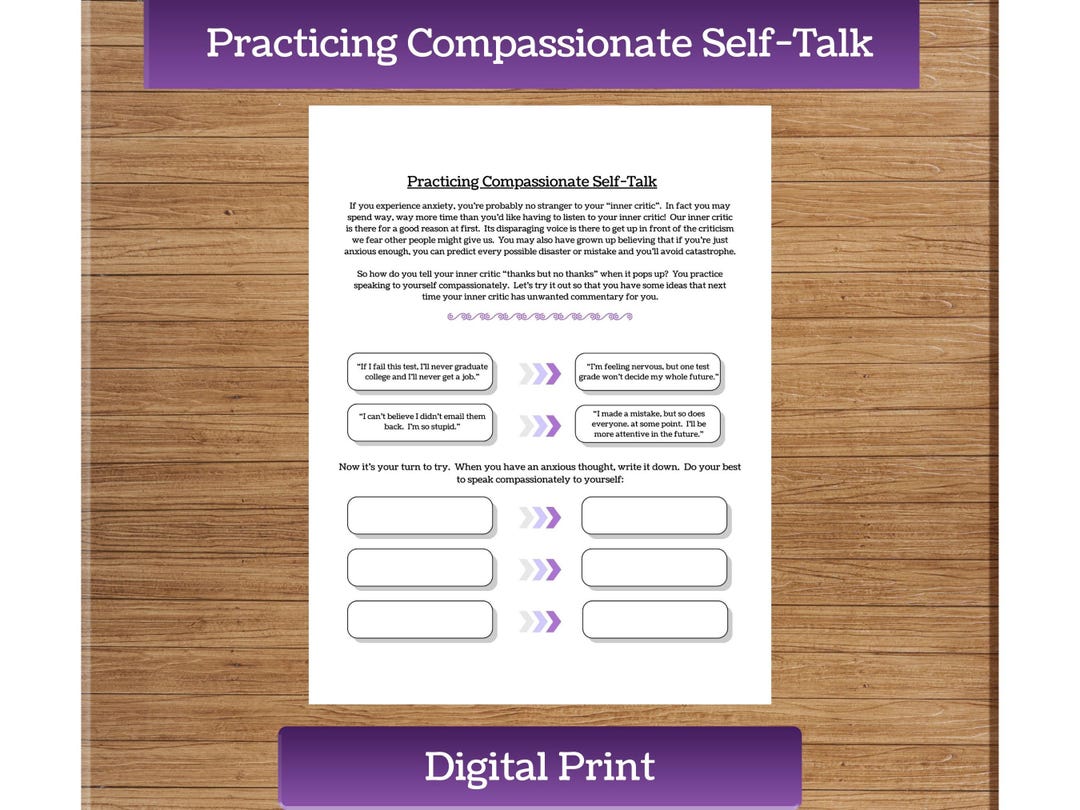 Practicing Compassionate Self-talk Worksheet - Digital - Printable ...