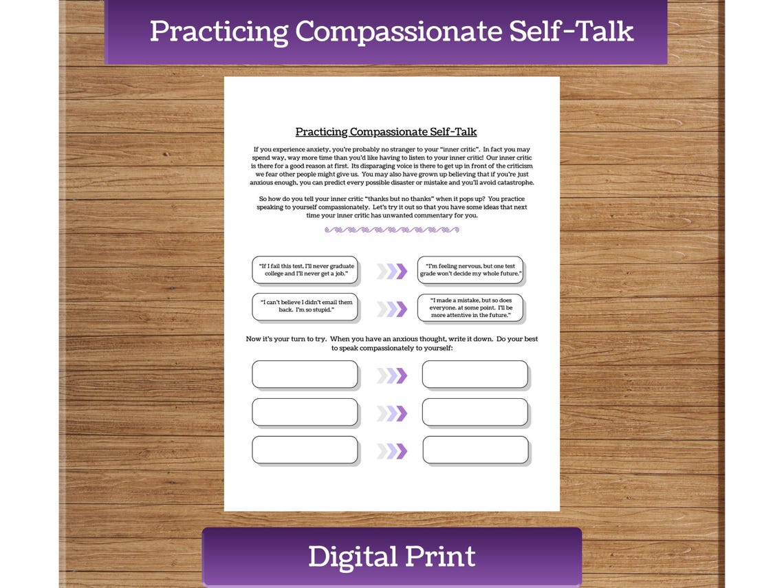 Self-compassion Worksheet – Therapy Coping Skills (printable Digital ...