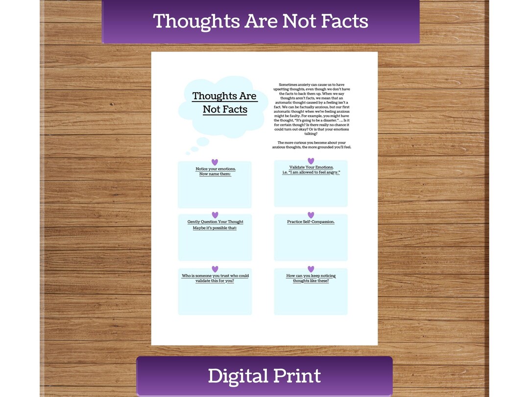 Thoughts Are Not Facts Worksheet – Mental Health, Anxiety Coping ...