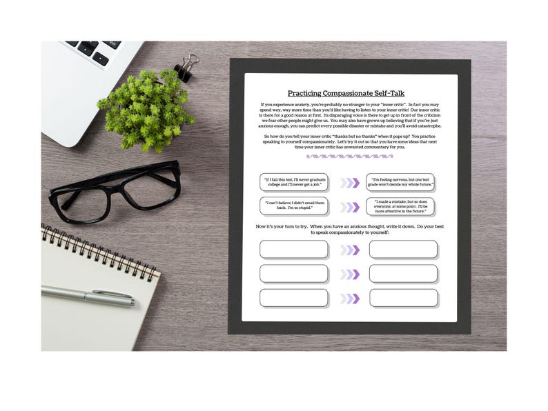 Practicing Compassionate Self-talk Worksheet - Digital - Printable ...