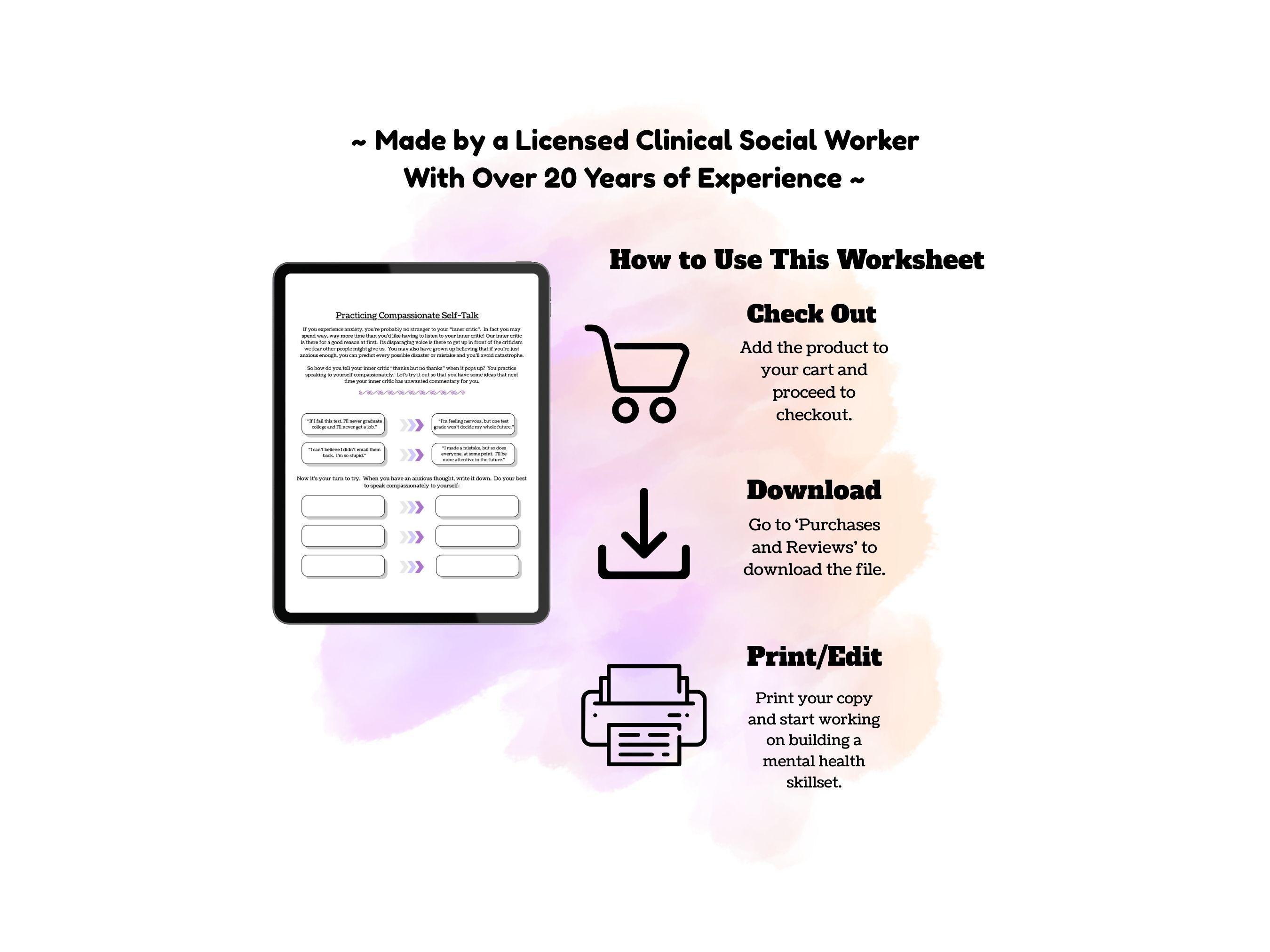 Practicing Compassionate Self-talk Worksheet - Digital - Printable ...
