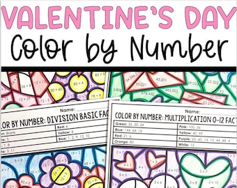Valentine's Day Color by Number Multiplication Worksheets for 3rd-grade ...