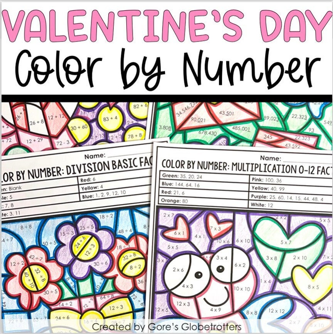 Valentine's Day Color by Number Math Activities - Etsy