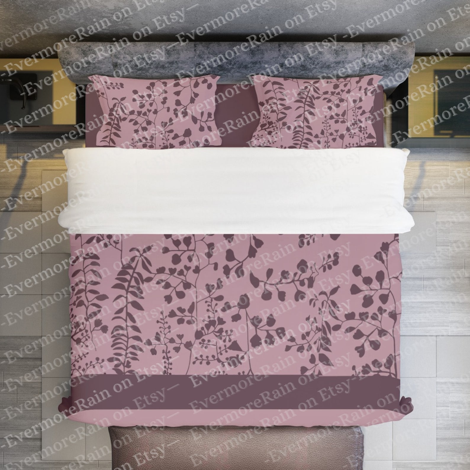 Bella's Bedding twin, Full, Queen Twilight Reddish-purple Plant Floral ...