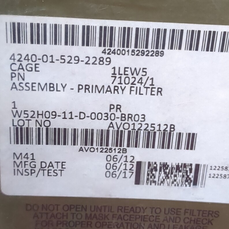 Nos Sealed Us Army Avon M50 Primary Filter Assembly 4240-01-529-2289 ...
