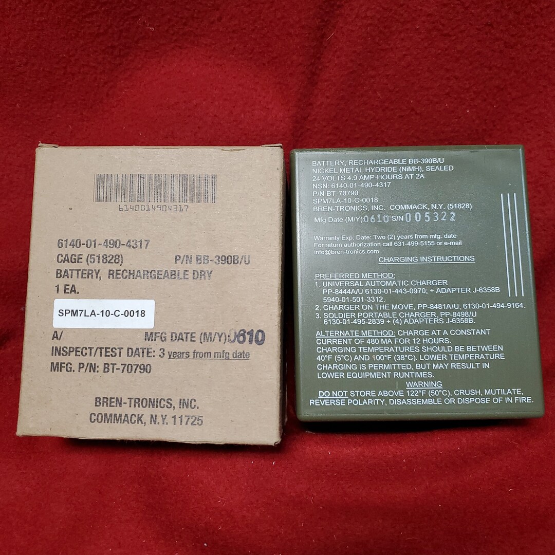 Us Army Bren-tronics Rechargeable Dry Battery Bb-3908/u Nickel Metal ...