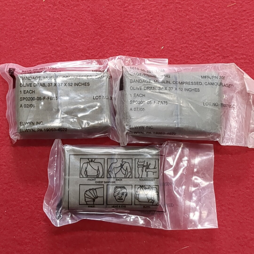 Lot of 3 Us Army Muslin Compressed Bandage Triangle 37x37x52 Camouflage ...