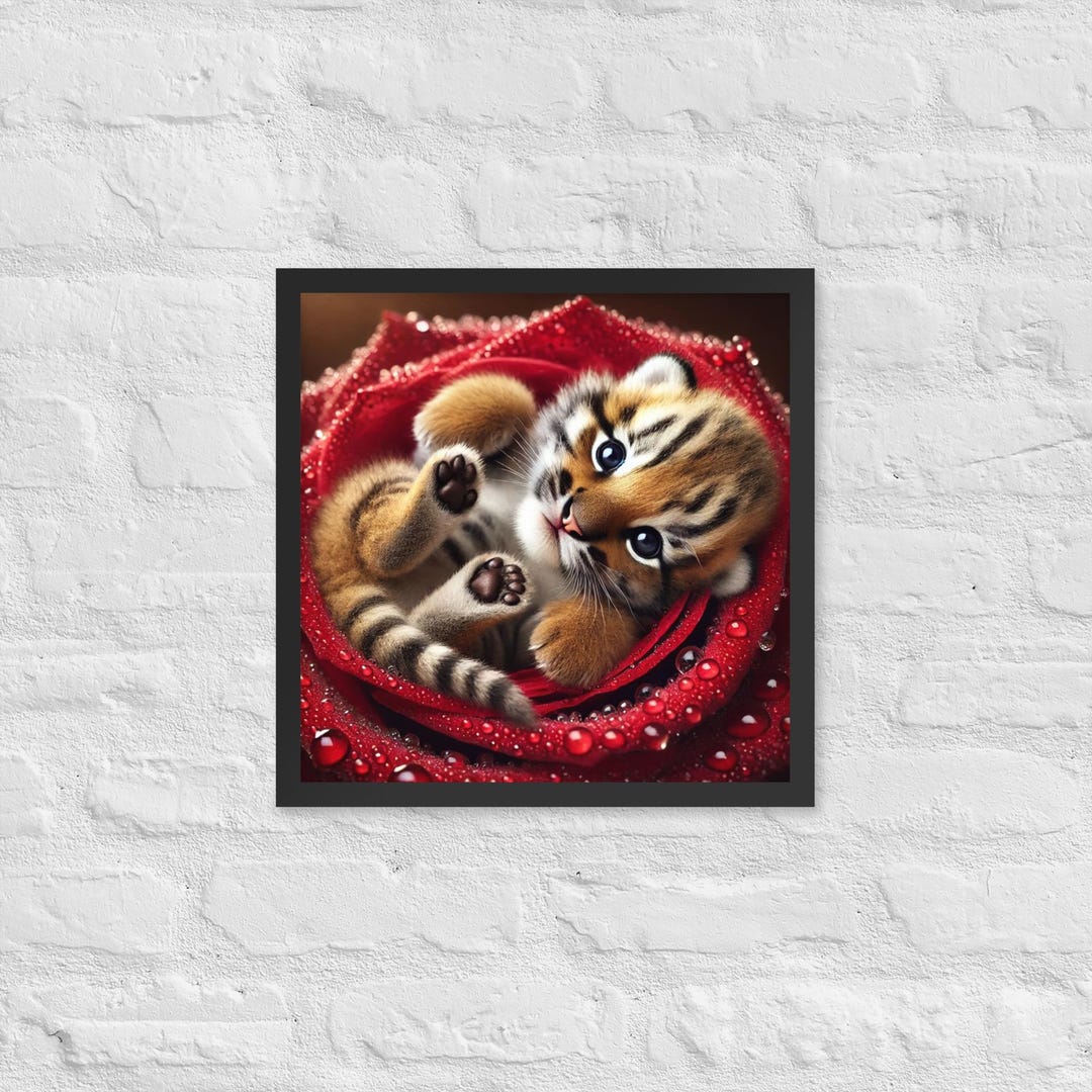 Tiger, Baby Tiger, Red Rose, AI Generated Image, Dew Dropped Rose - Etsy