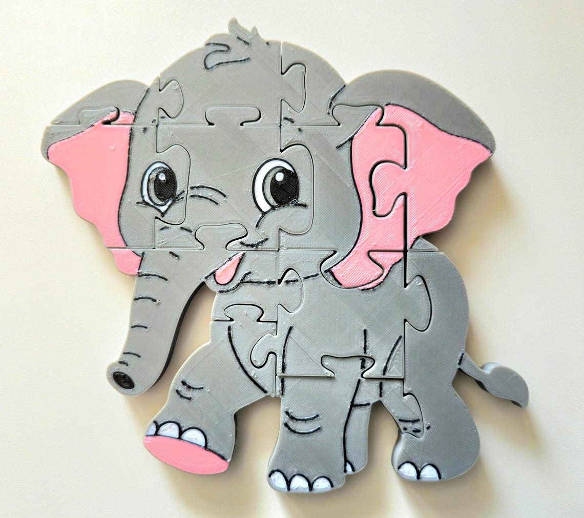 Elephant Jigsaw Puzzle, 3d-printed Educational Toy for Toddlers ...