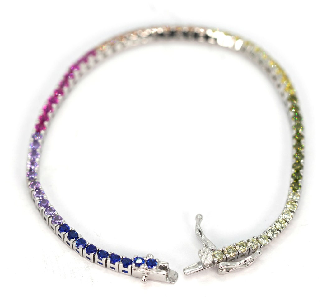 925 Sterling Silver Rainbow Tennis Bracelet in Multicolored Turkish - Etsy
