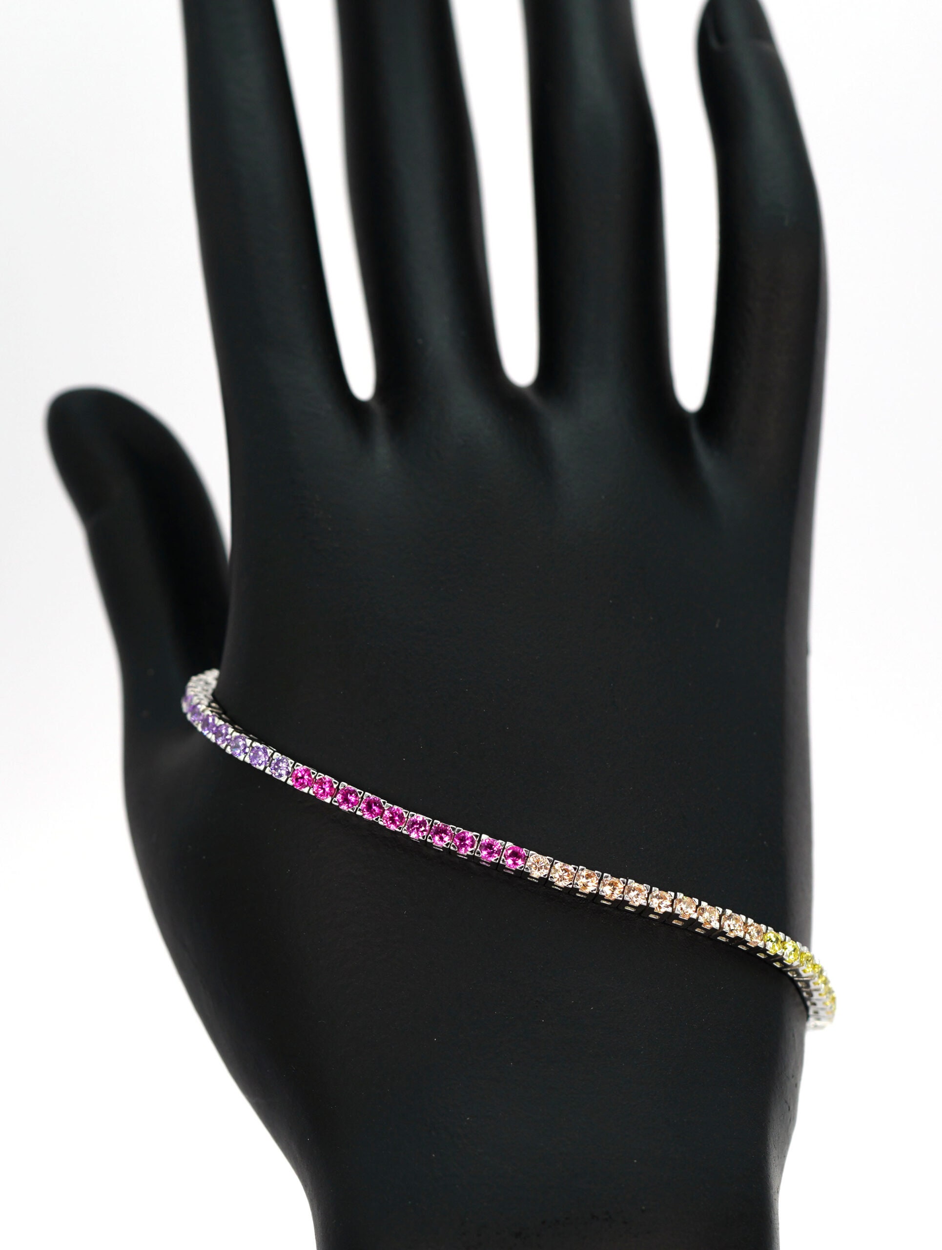 925 Sterling Silver Rainbow Tennis Bracelet in Multicolored Turkish - Etsy