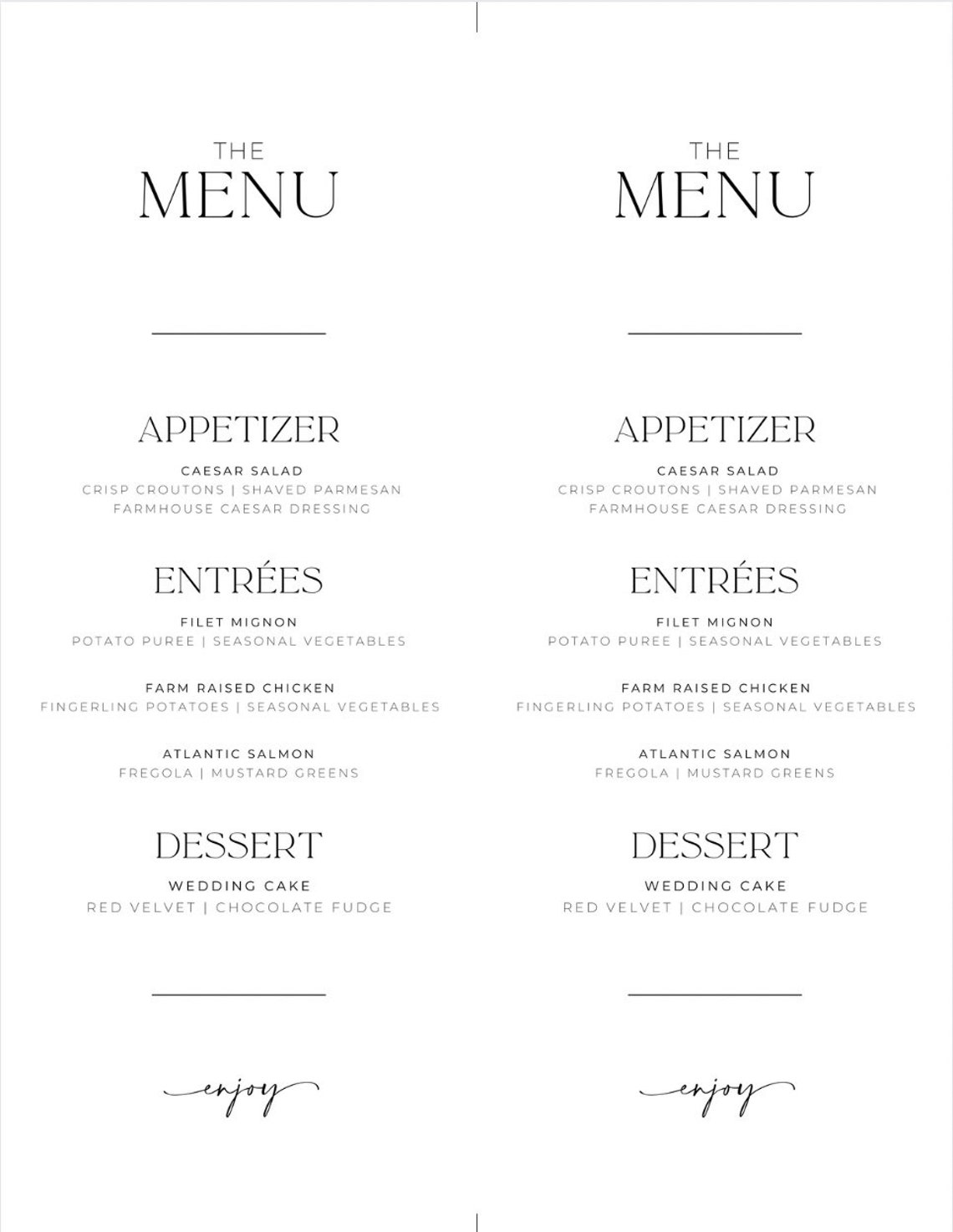 Modern Simplistic Dinner Menu Template - Etsy