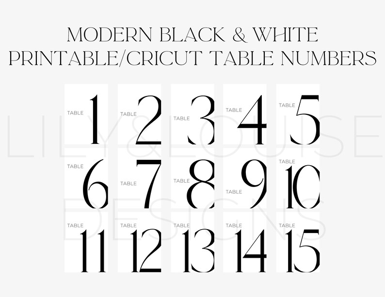 Modern Black&white Printable Table Numbers 1-15 - Etsy