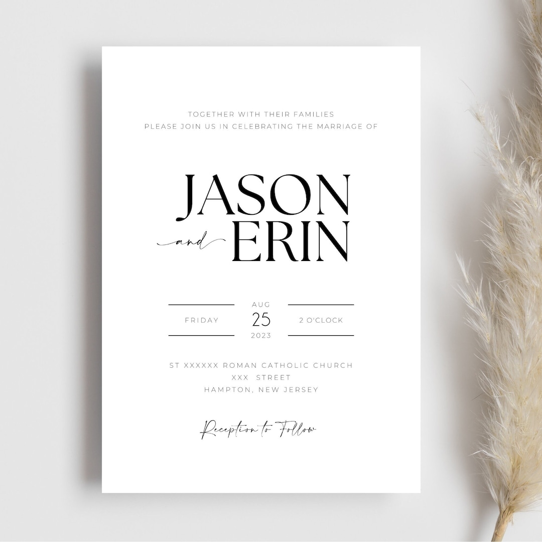 Modern Simplistic Black & White Wedding Invitation Template - Single ...