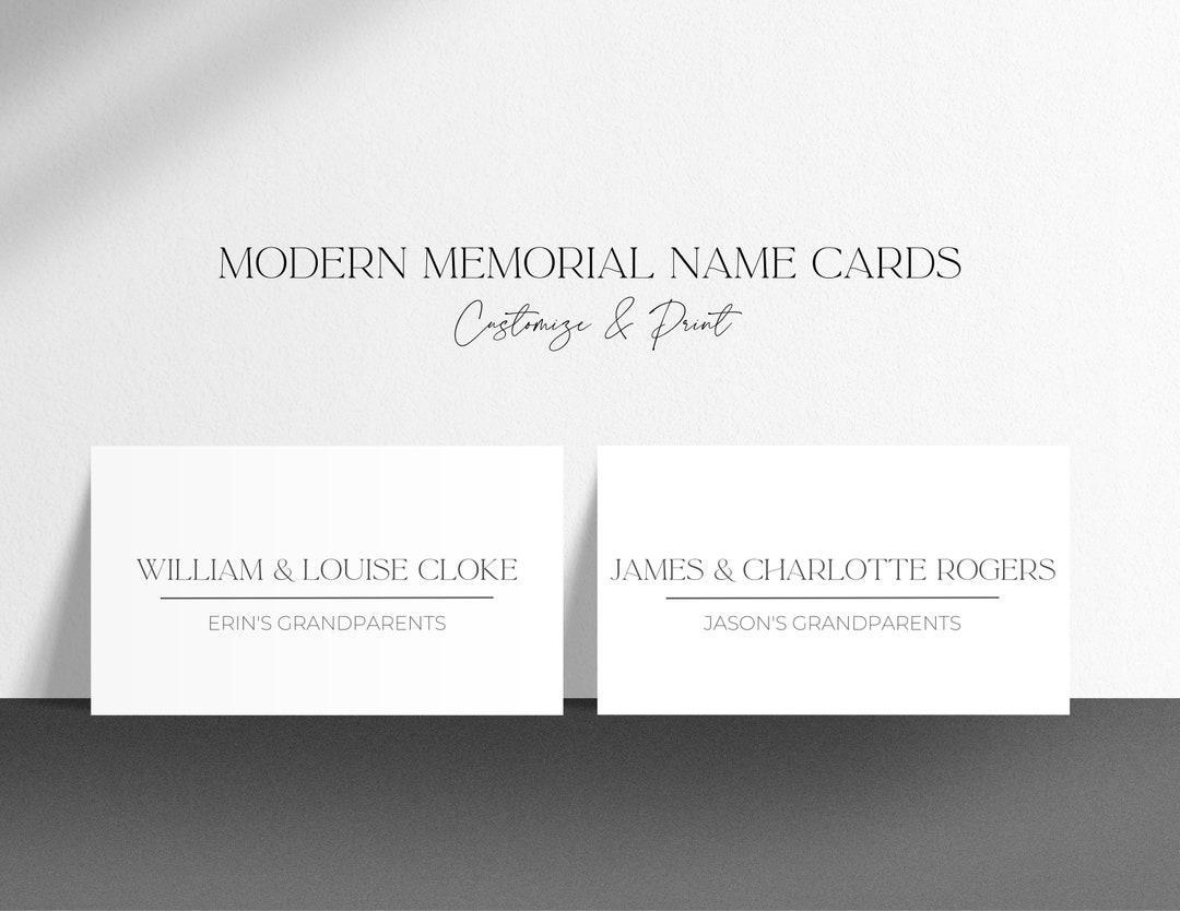 Memorial Table Name Card Template - Etsy