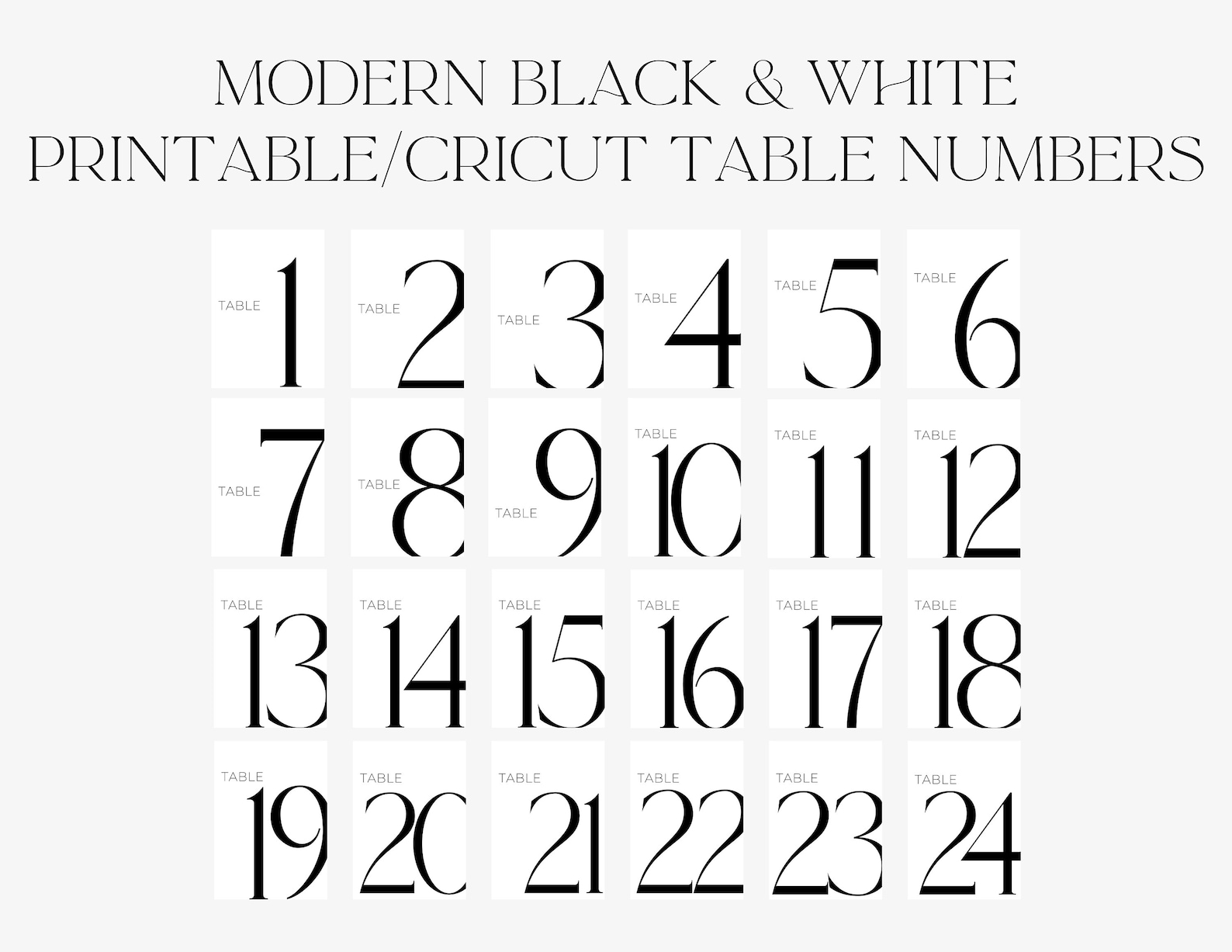 Modern Black&white Printable Table Numbers 1-24 - Etsy