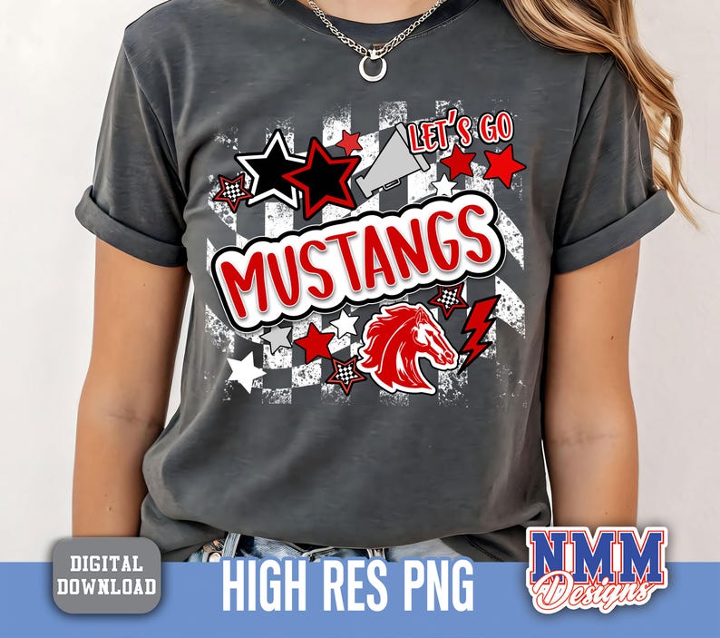 Let's Go Mustangs Preppy Mascot Png | Digital Download | Red Black ...