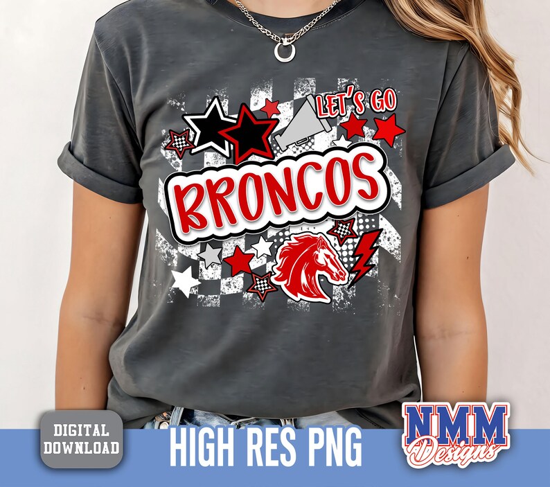 Let's Go Broncos Preppy Mascot Png | Digital Download | Red Black White ...
