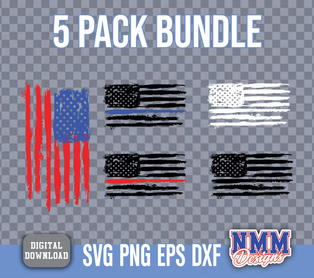 USA Flag Distressed Bundle SVG PNG Thin Blue Line & Red Line Digital ...