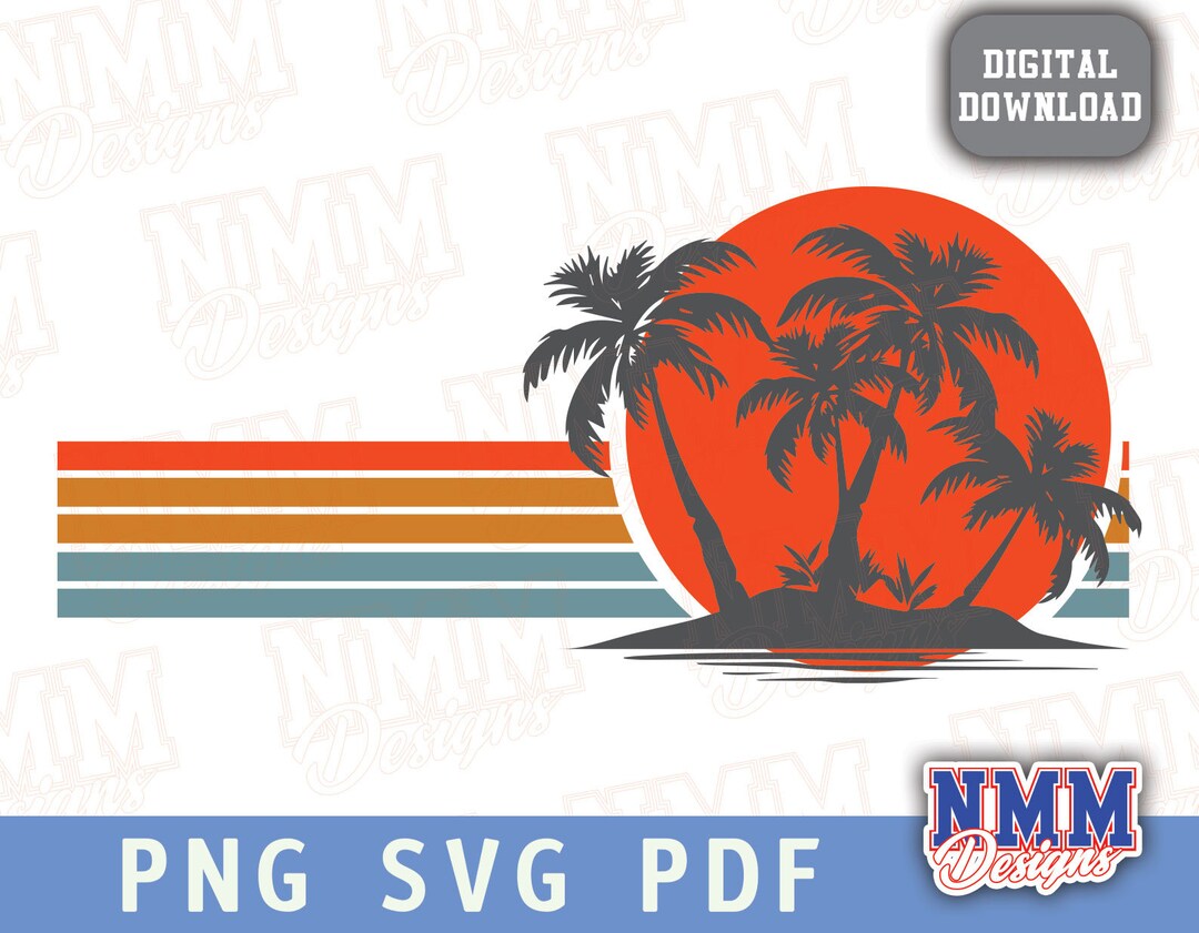 Tropical Palm Trees Sunset SVG: Beach Vacation PNG, PDF (digital ...
